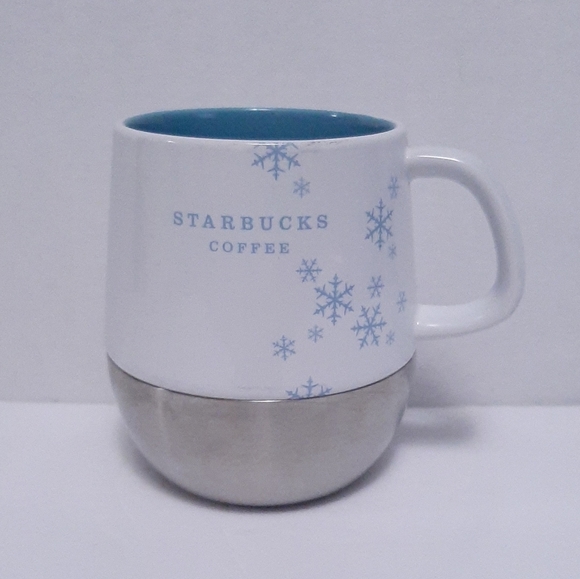 Starbucks | Kitchen | Starbucks Coffee 207 Blue Snowflake White Ceramic ...